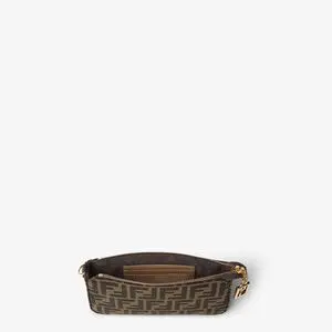 Fendi Tube Pouch Brown Jacquard Ff Fabric Clutch With Chain